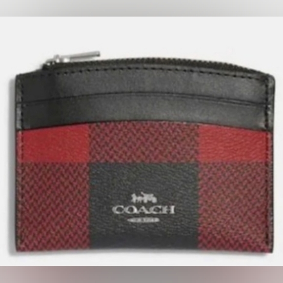 Coach | Bags | Coach Shaped Credit Card Case Redblack Buffalo Plaid ...